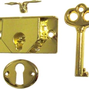 Small Brass Chest Lock With Key Jewelry Box Keepsake Tiny Antique ...