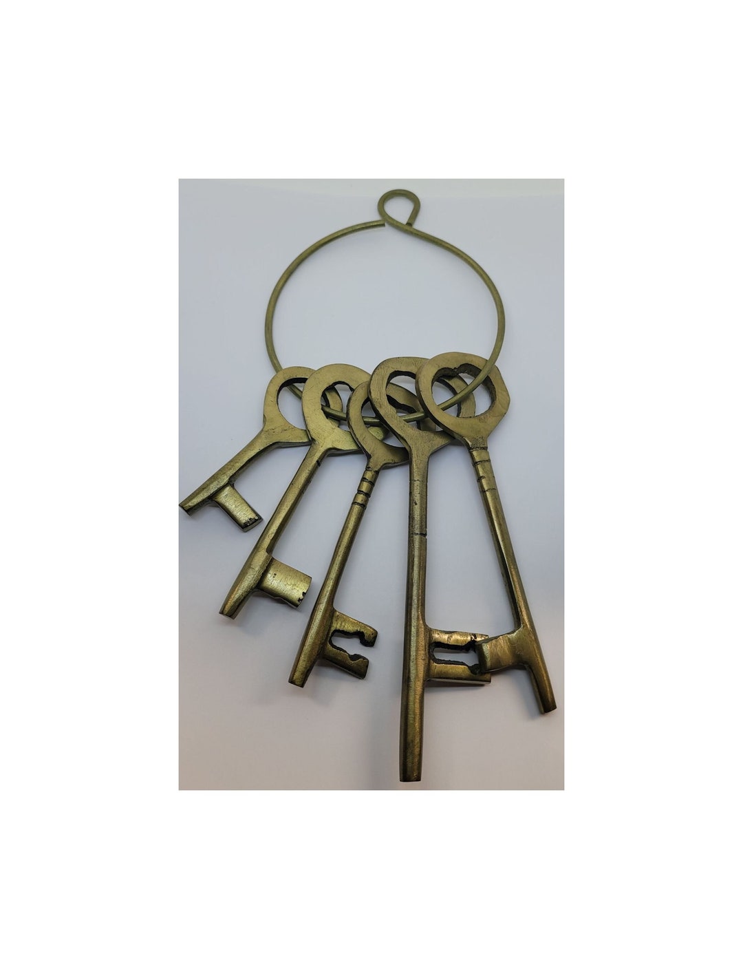 Real Metal Steel Fancy Cast Brass Jailers Key Set 5 Keys and Ring ...