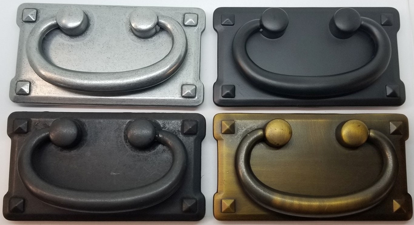 DISTRESSED BLACK DOUBLE Horizontal Mission Style Drawer Pull Zinc Alloy ...