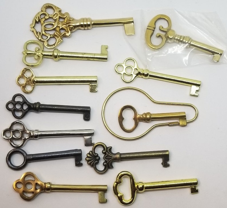 Sample Set of 12 Skeleton Keys (DOZEN) Polished Antique Lock Mortise ...