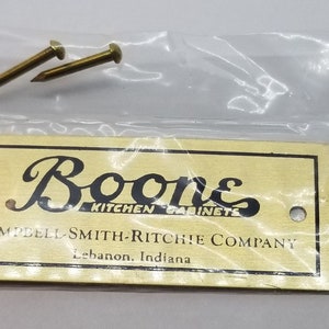 BOONE Brass Name Plate Cabinet Label Badge Hoosier Sellers Antique ...