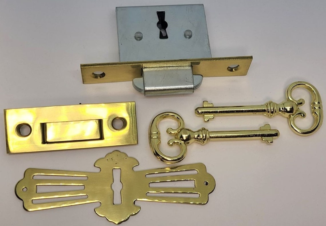 Full Mortise Roll Top Desk Lock Set SQUARE PLATE Brass Lock Catch 2 ...