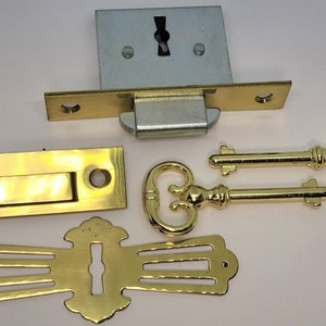 Full Mortise Roll Top Desk Lock Set SQUARE PLATE Brass Lock Catch 2 ...