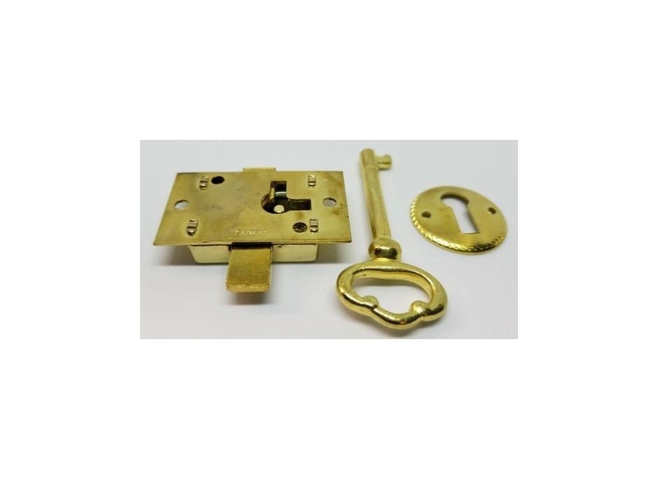 SMALL POLISHED BRASS Flush Mount Lock Set Kit Plated Cupboard Chest ...