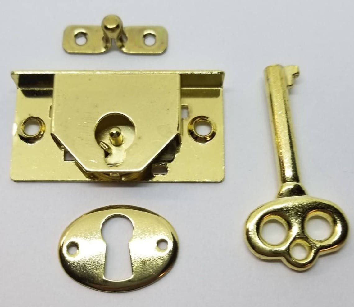 Small Brass Chest Lock With Key Jewelry Box Keepsake Tiny Antique ...