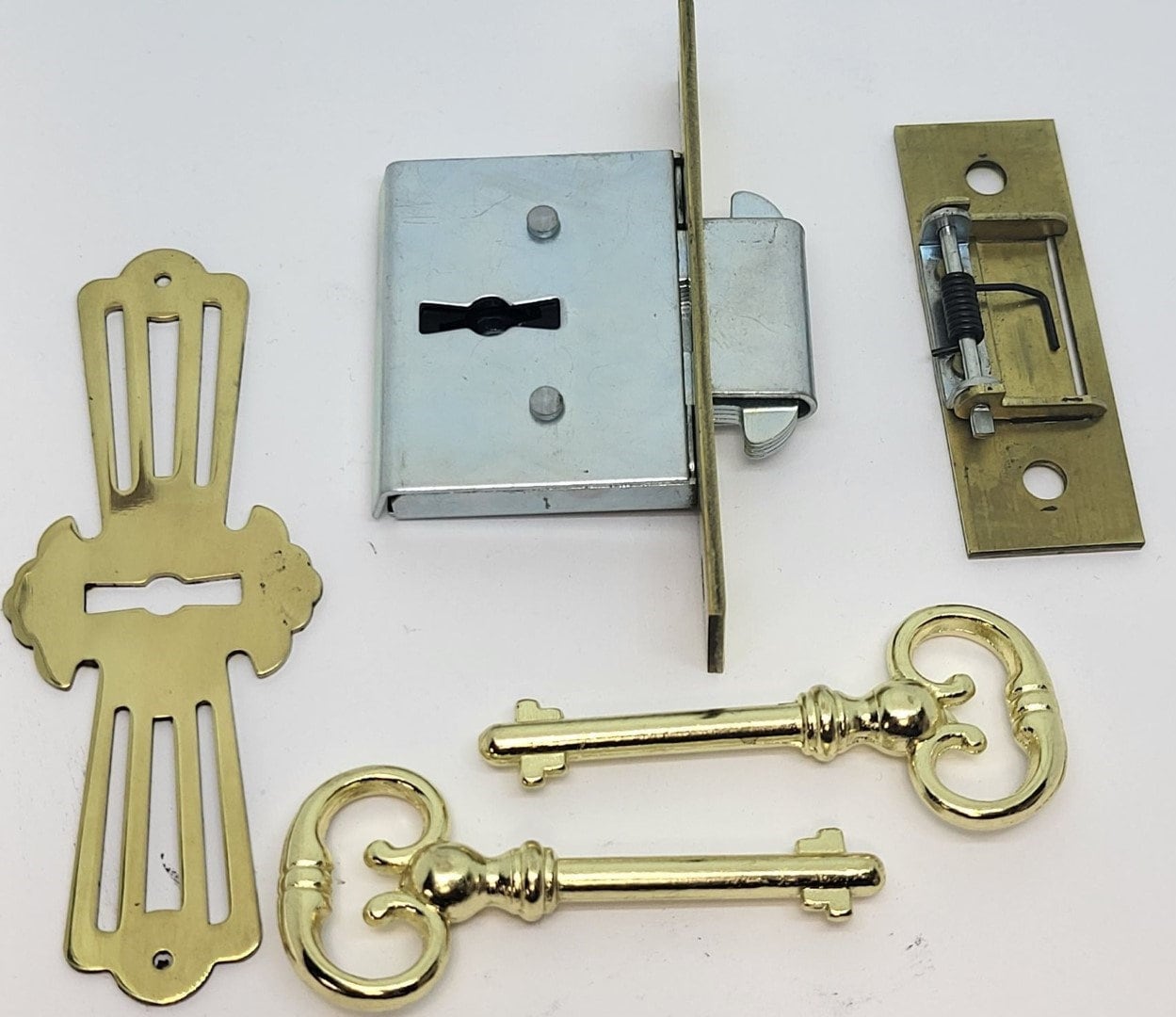 Full Mortise Roll Top Desk Lock Set SQUARE PLATE Brass Lock Catch 2 ...