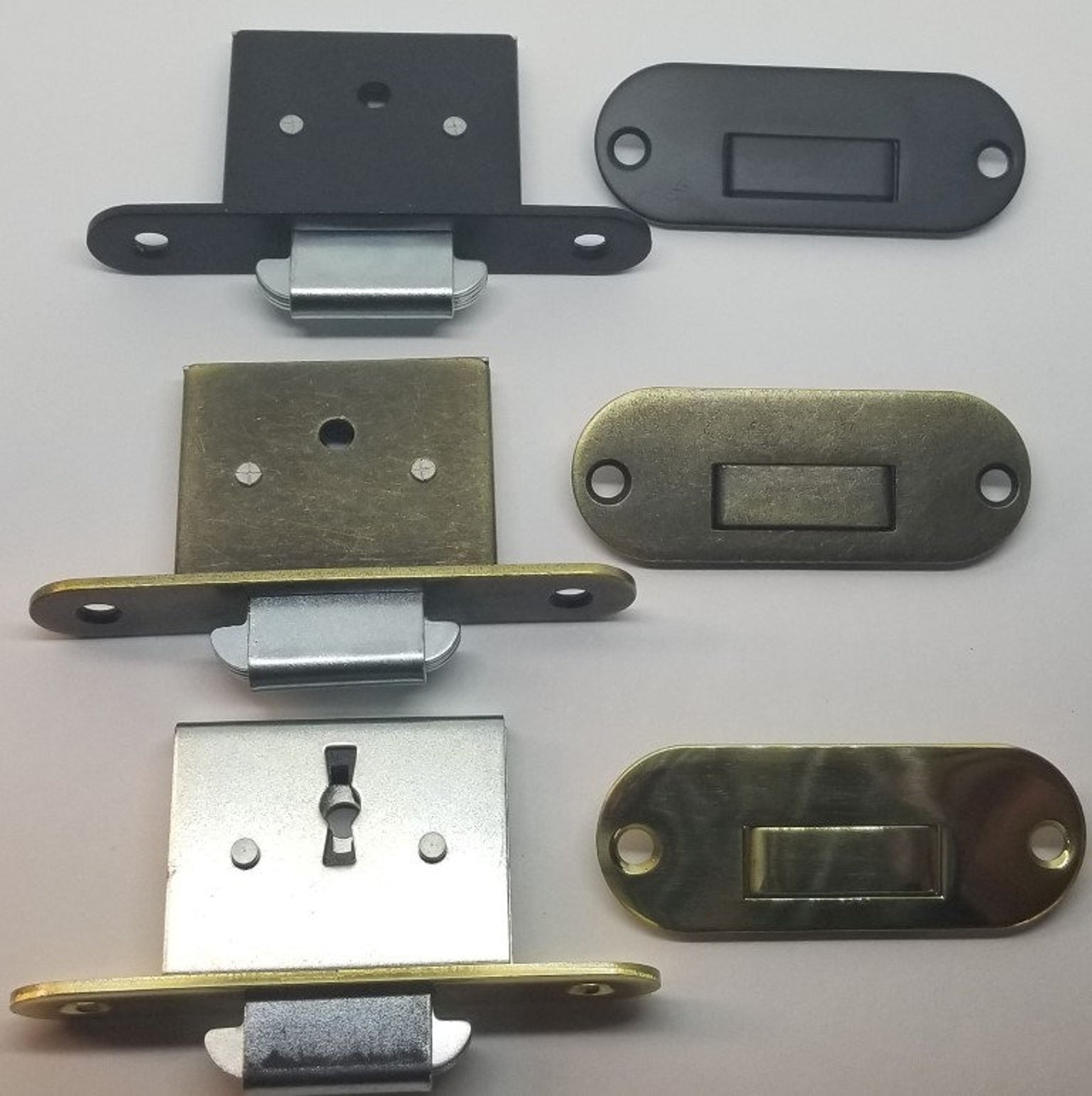 ANTIQUE BRASS Roll Top Desk Lock Set Rounded Oval Catch 2 Keys Vintage ...