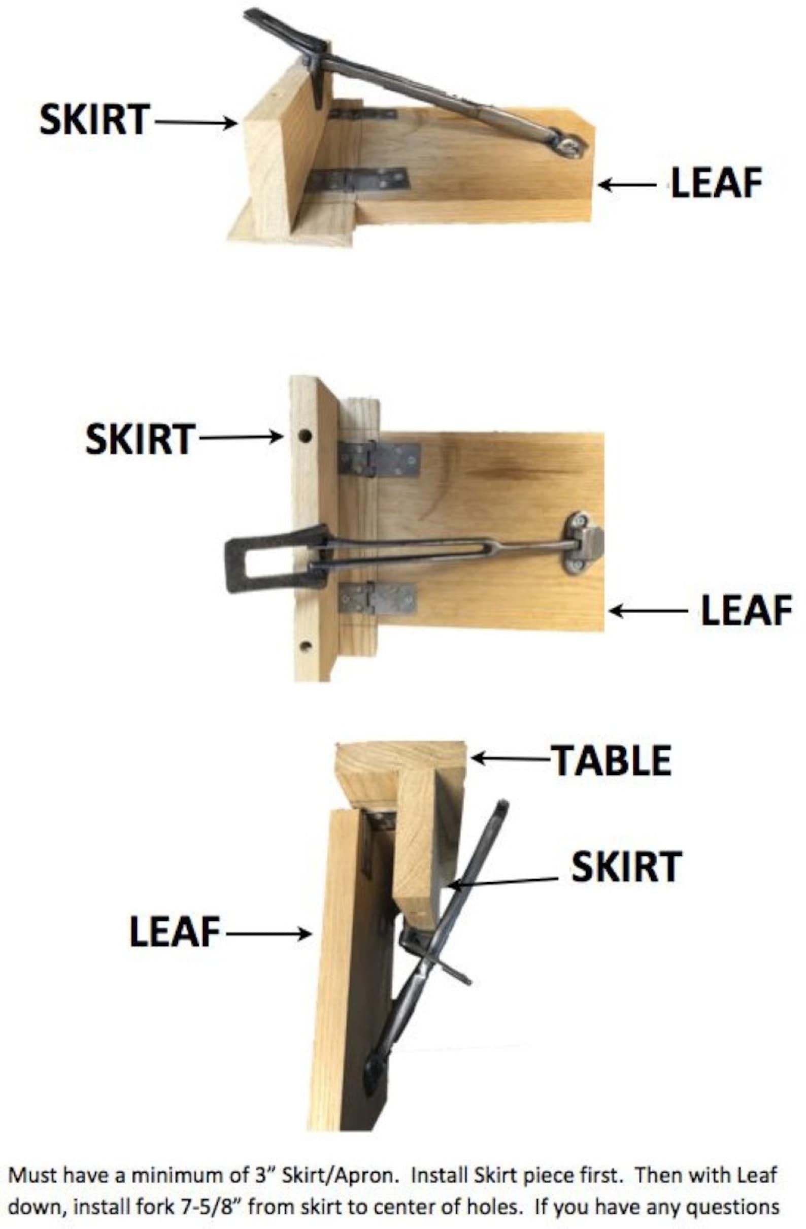 Iron Drop Leaf Table Support 3 PIECE SET Pleukharp Fork Bar Hook Table ...