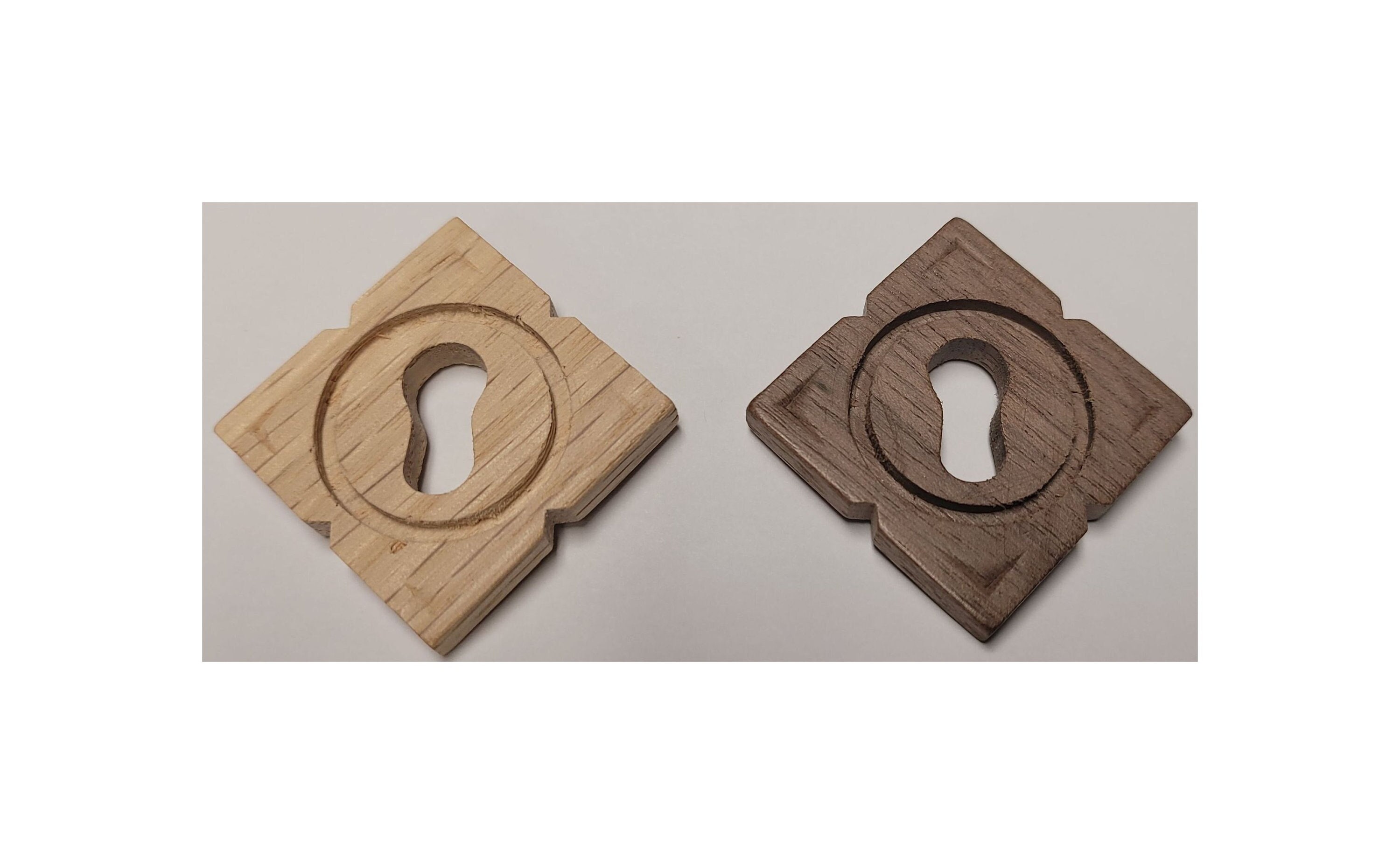 1-1/4" Walnut & Oak Diamond Square Keyhole Cover Notched Edges ...