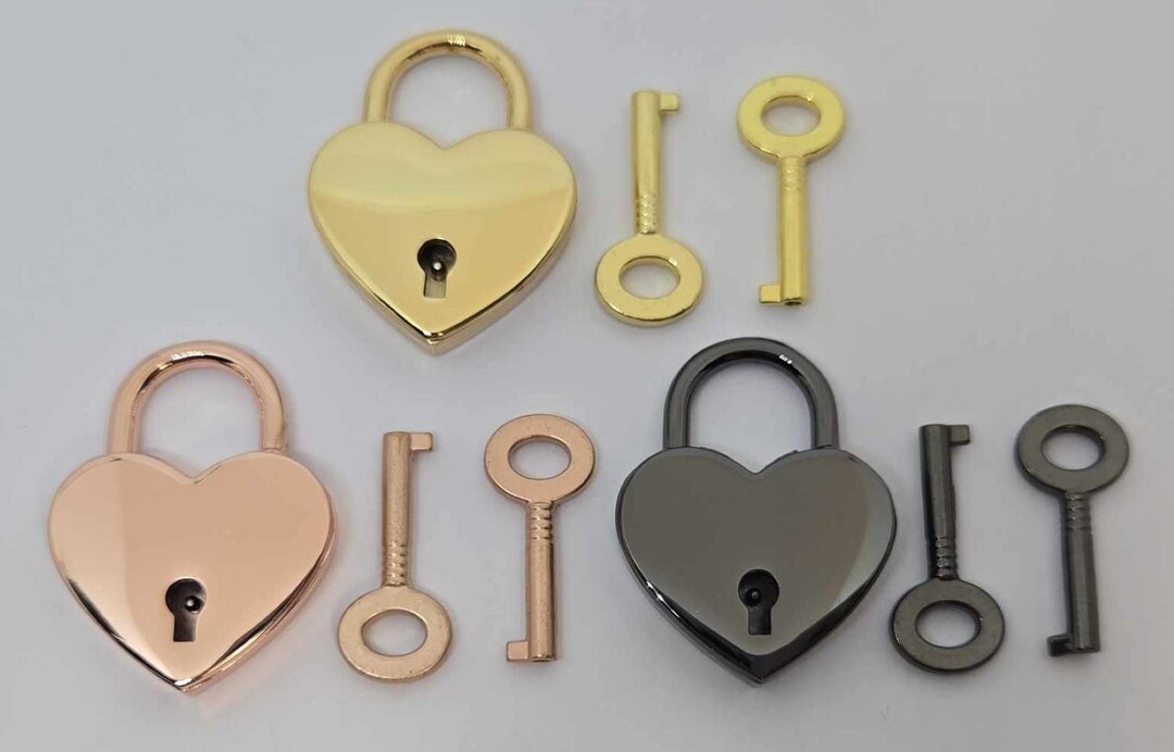 1-1/4 Inch Heart Padlock Shiny Fancy Decoration Fancy Keys Jewelry Box ...