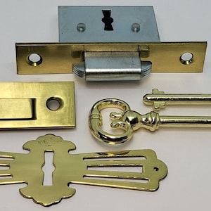 Full Mortise Roll Top Desk Lock Set SQUARE PLATE Brass Lock Catch 2 ...