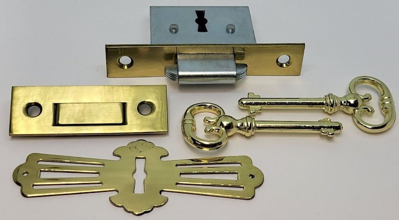 Full Mortise Roll Top Desk Lock Set SQUARE PLATE Brass Lock Catch 2 ...