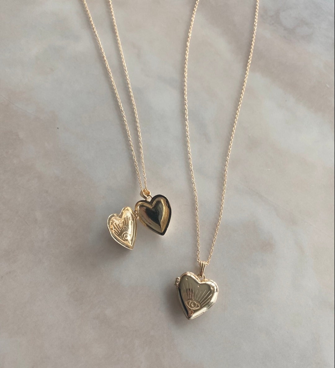 14K Gold Plated Evil Eye Locket Pendant Necklace in 925 Sterling Silver ...