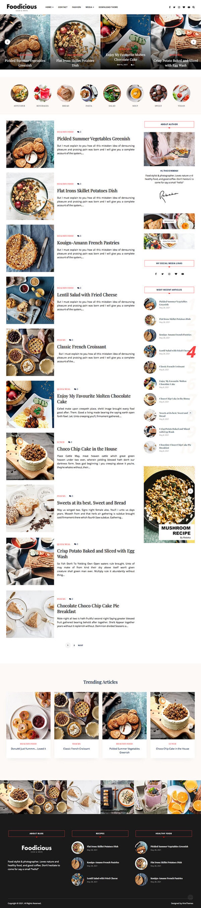 Foodicious Food Blog Wordpress Theme Wordpress Blog Theme, Wordpress ...