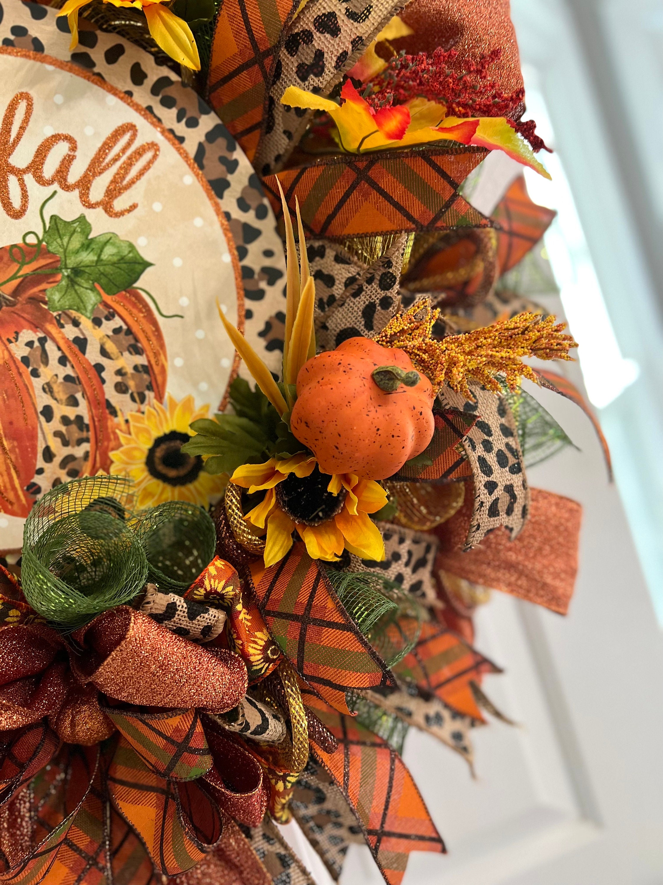 Hello Fall Leopard Pumpkin Front Door Wreath Leopard Fall - Etsy