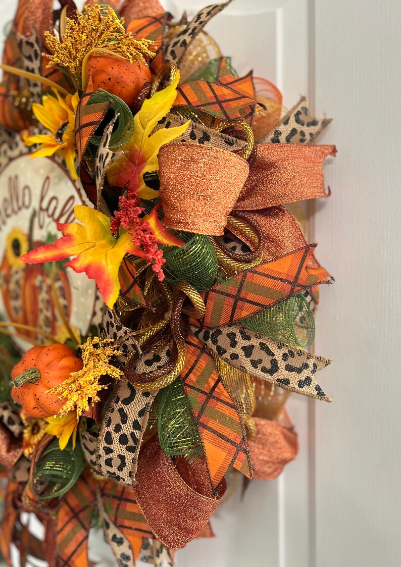 Hello Fall Leopard Pumpkin Front Door Wreath Leopard Fall - Etsy