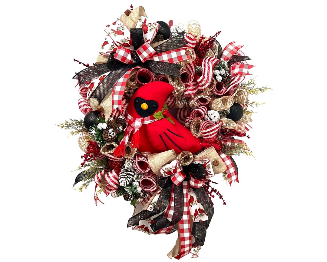 Winter Front Door Wreath Cardinal Wreath Remembrance Wreath Farmhouse Winter Wreath