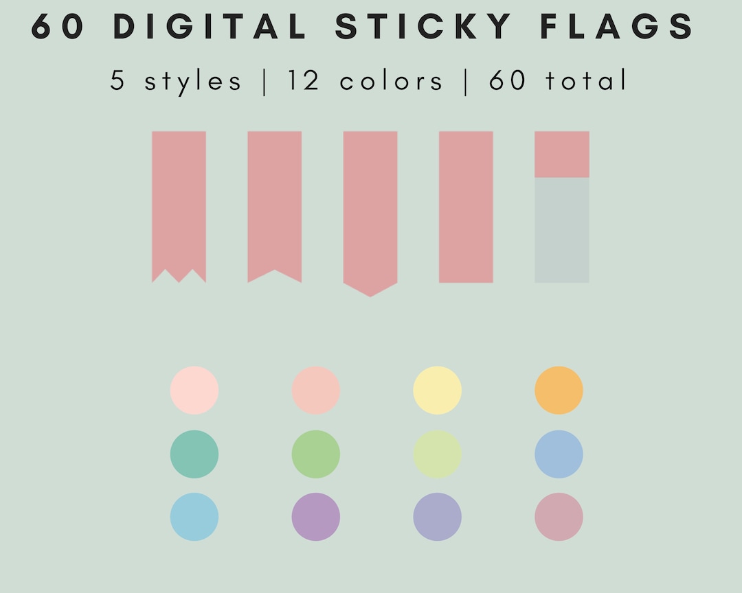 60 Digital Sticky Flags --5 Styles-- --12 Colors-- **for Goodnotes ...