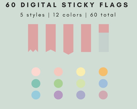 60 Digital Sticky Flags 5 Styles 12 Colors for - Etsy