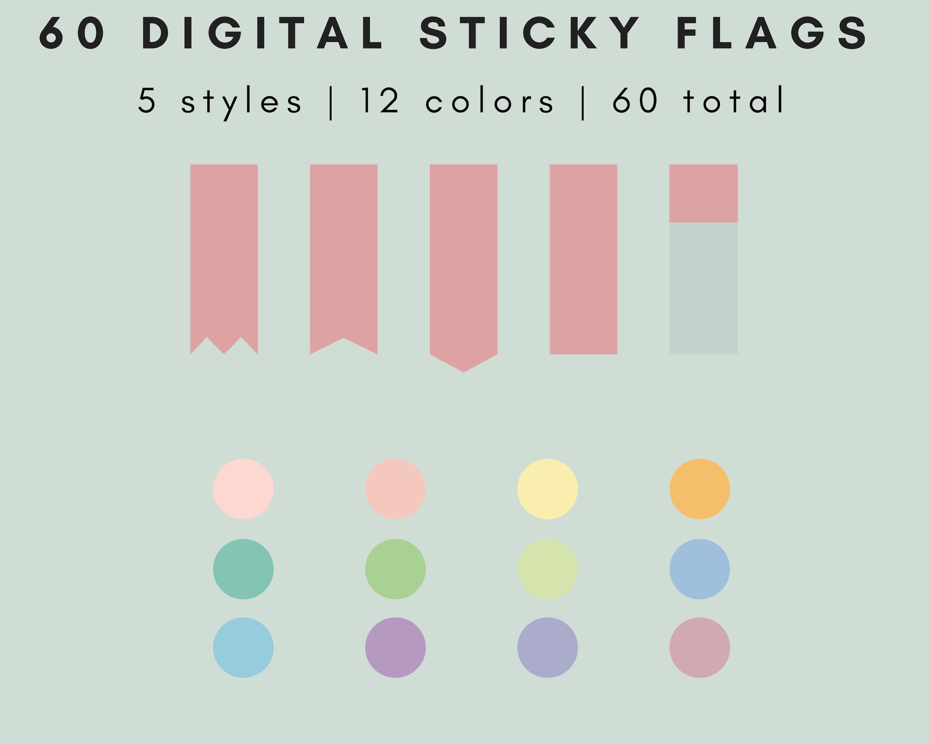 60 Digital Sticky Flags --5 Styles-- --12 Colors-- **for Goodnotes ...