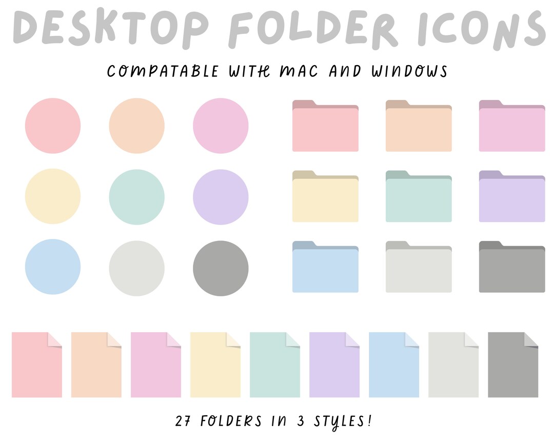 Muted Pastels Folder Icons for Mac and Windows Desktop Icons, MacBook ...