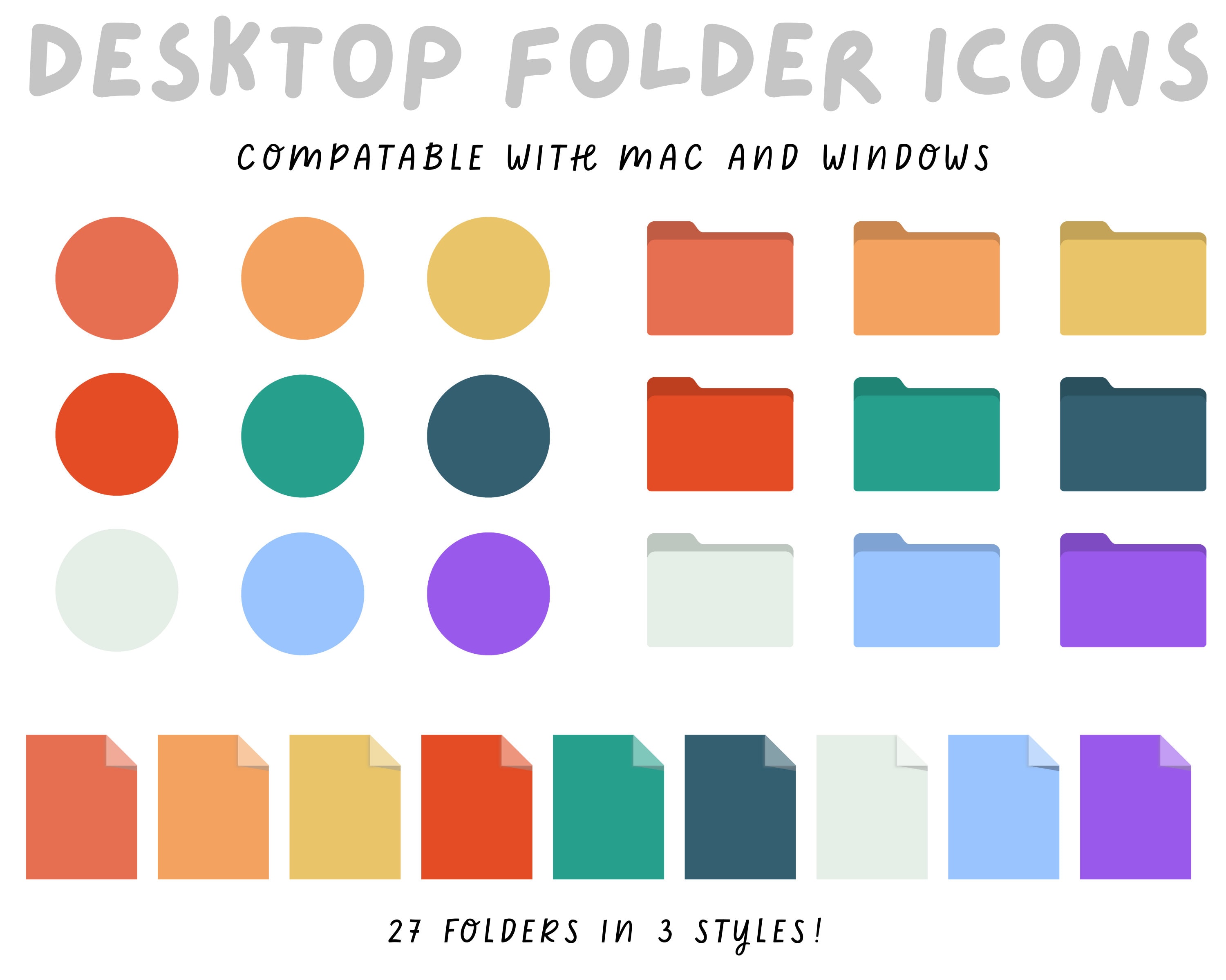 Retro Rainbow Folder Icons for Mac and Windows Desktop Icons, MacBook ...