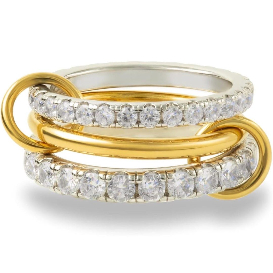 14K Gold Multi Link Connected Ring Chunky Connector Ring Gold Ring Set ...