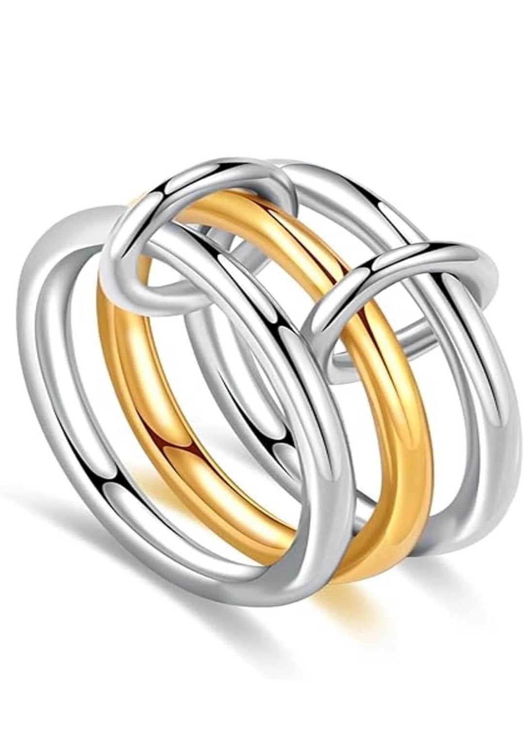 14K Gold Multi Link Connected Ring Chunky Connector Ring Gold Ring Set ...