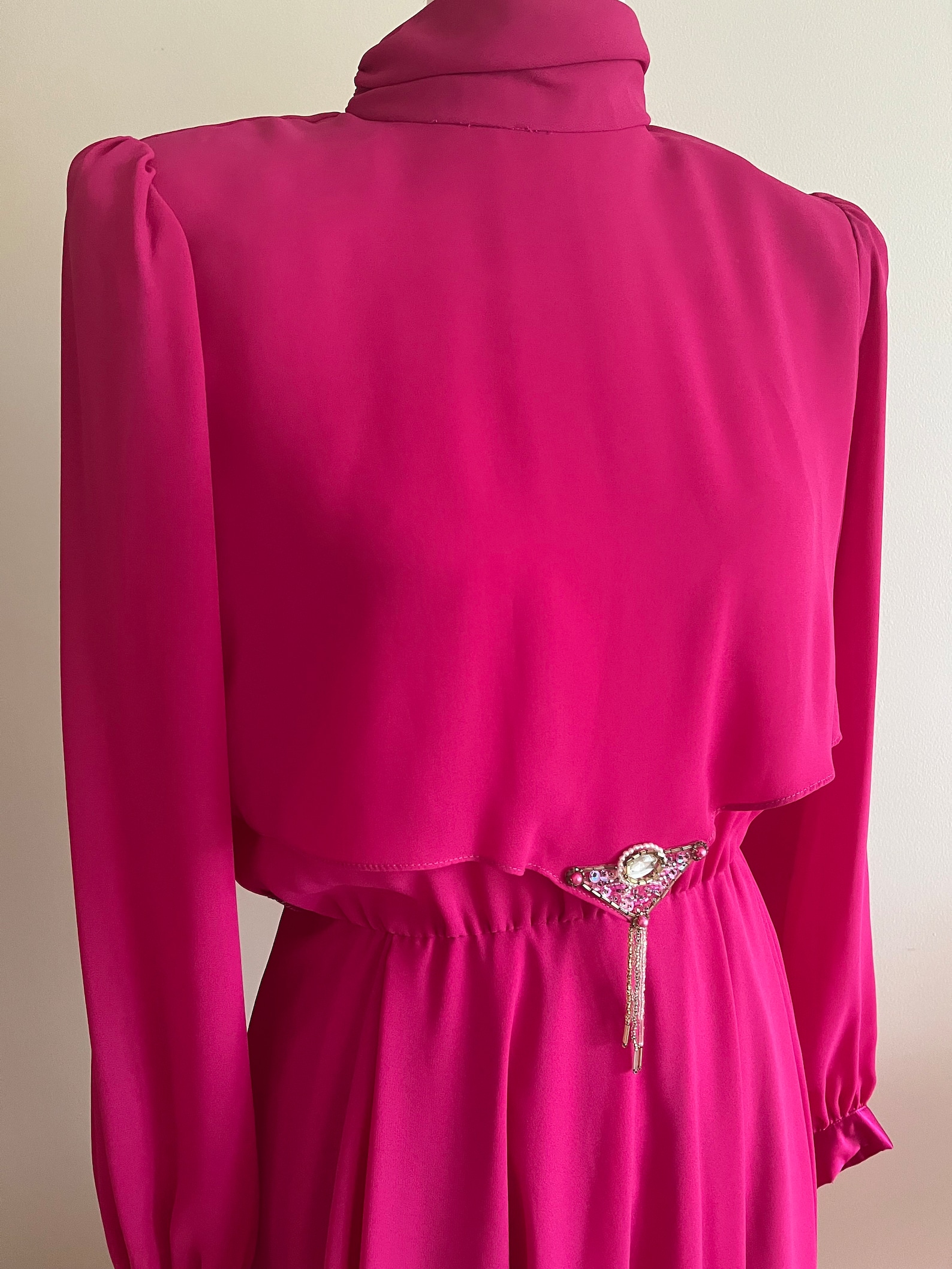 Vintage 1980s Hot Pink URSULA of Switzerland Long-sleeve Chiffon Midi ...
