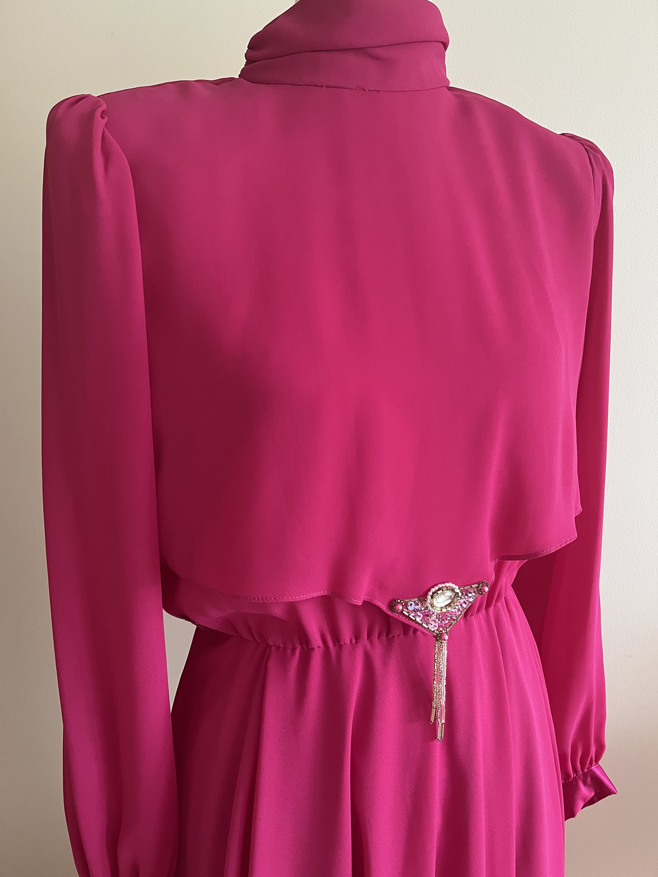 Vintage 1980s Hot Pink URSULA of Switzerland Long-sleeve Chiffon Midi ...