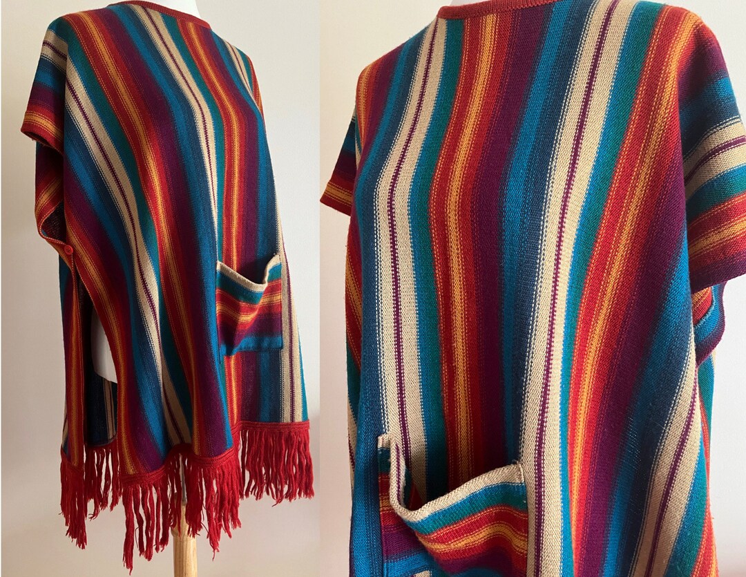 Vintage 1970s RENEE TENER for OUTLANDER Rainbow Striped Poncho One Size ...