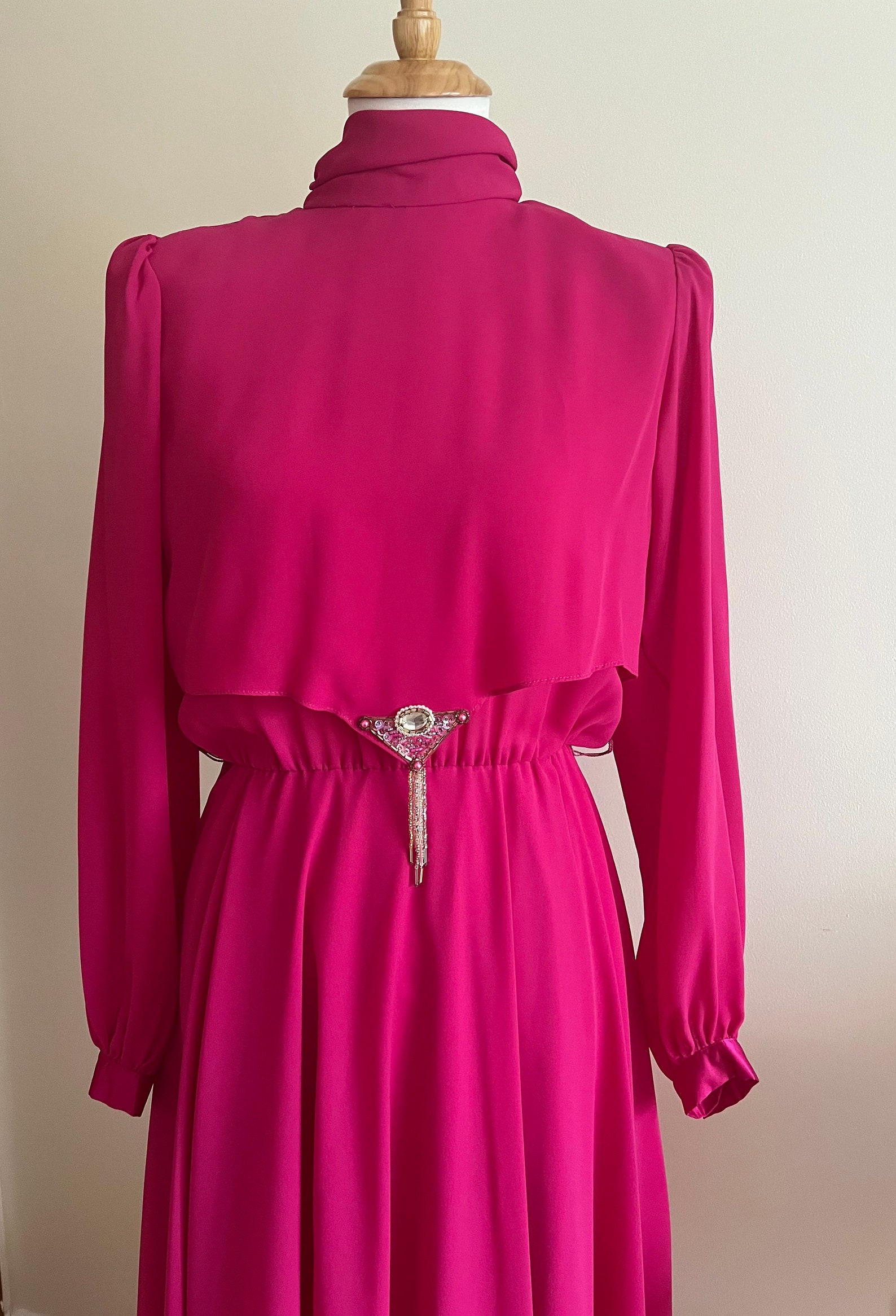 Vintage 1980s Hot Pink URSULA of Switzerland Long-sleeve Chiffon Midi ...