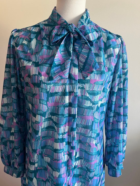 Vintage 1980s Blue and Purple Abstract Mod Dress - Gem