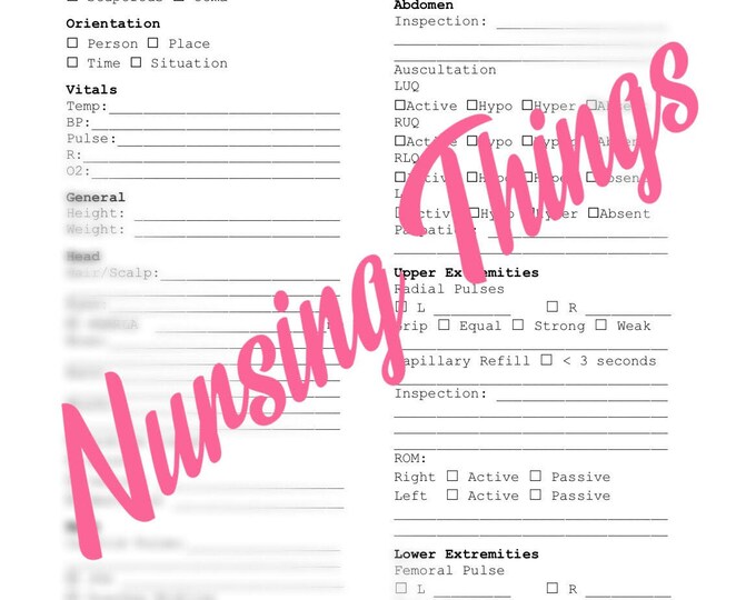 Head to Toe Nursing Assessment Quick Check Form - Etsy