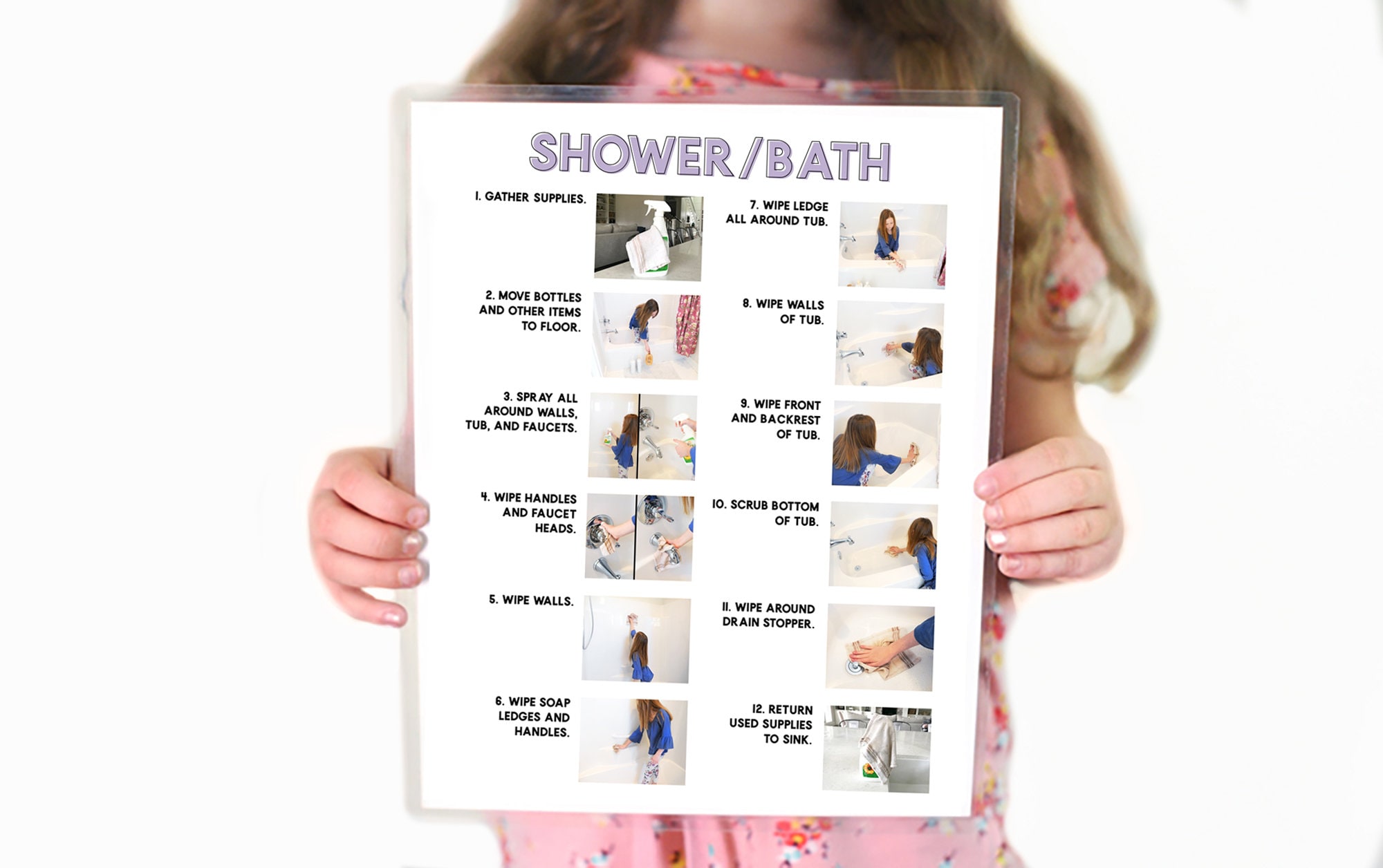 Shower & Bathtub Step-by-step Visual Aid - Cleaning Chore Guides- Cheat ...