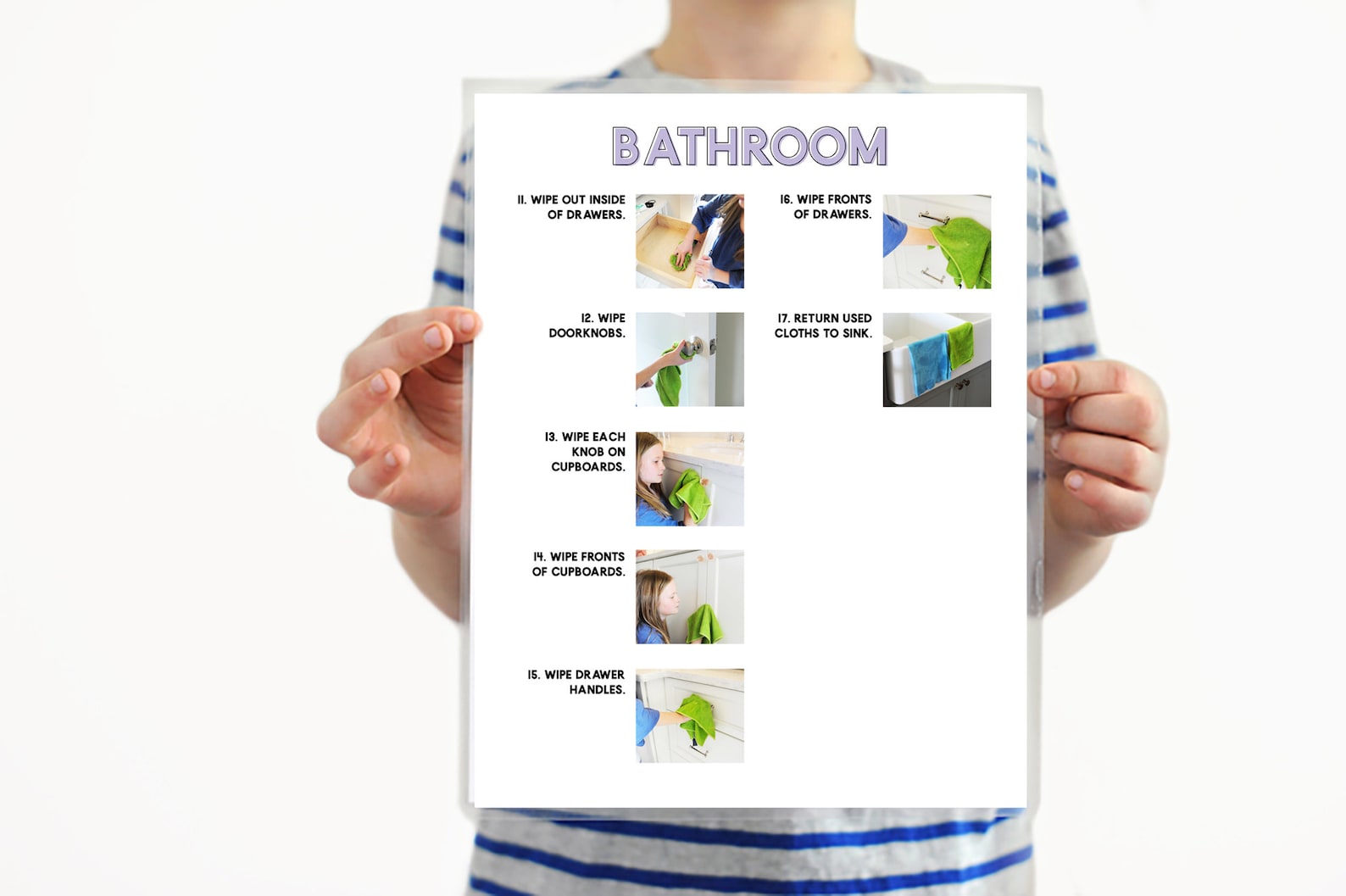 Bathroom Step-by-step Visual Aid - Cleaning Chore Guides- Cheat Sheet ...