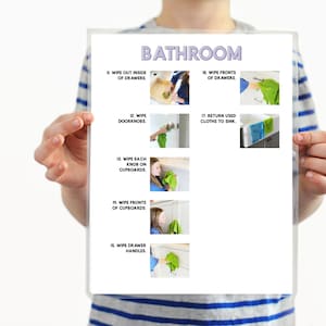 Bathroom Step-by-step Visual Aid - Cleaning Chore Guides- Cheat Sheet ...
