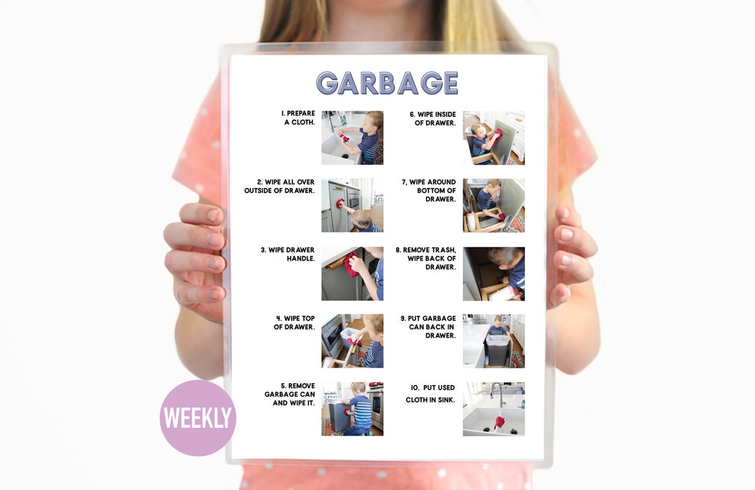 Garbage Drawer & Garbage Can Step-by-step Visual Aid - Cleaning Chore ...
