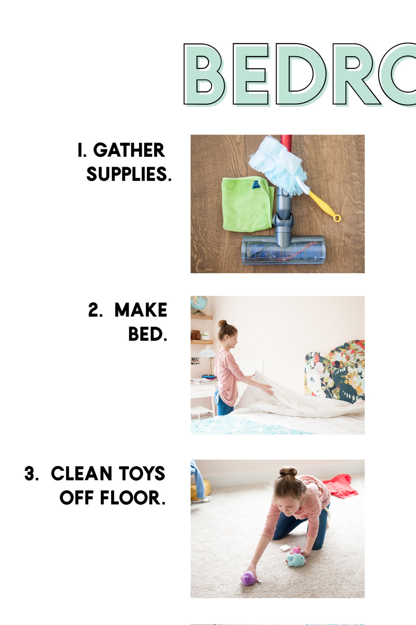 Bedroom Step-by-step Visual Aid Cleaning Chore Guides Cheat - Etsy