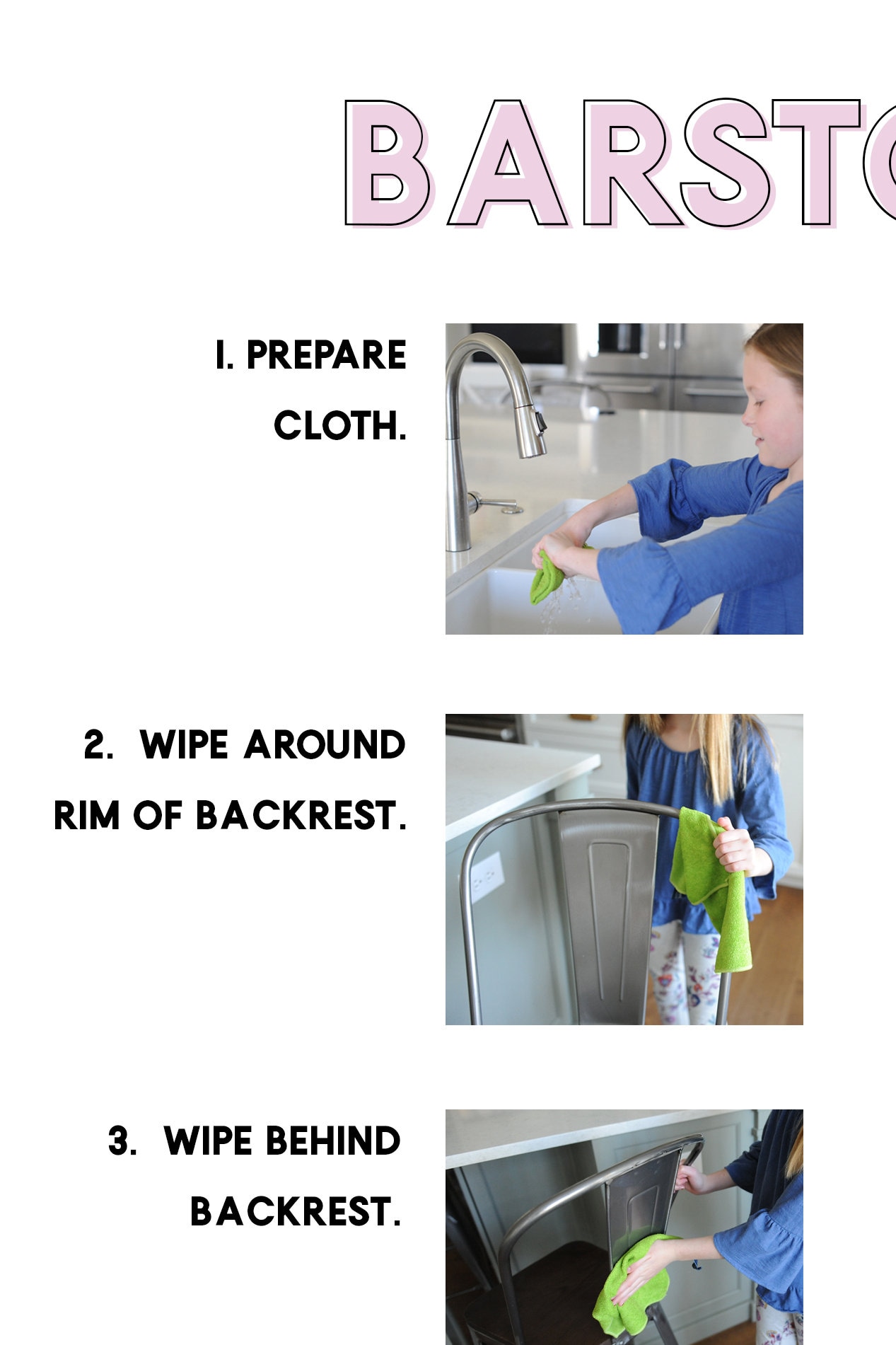 Barstool Step-by-step Visual Aid - Cleaning Chore Guides- Cheat Sheet ...