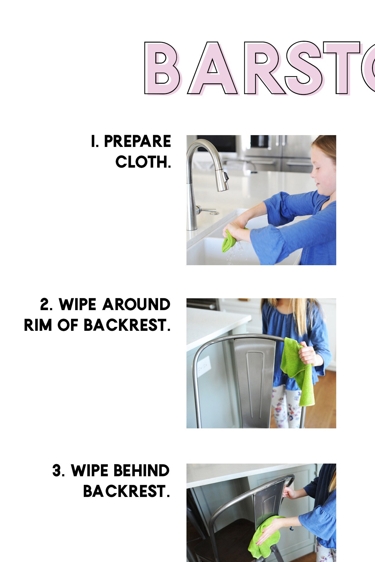 Barstool Step-by-step Visual Aid - Cleaning Chore Guides- Cheat Sheet ...