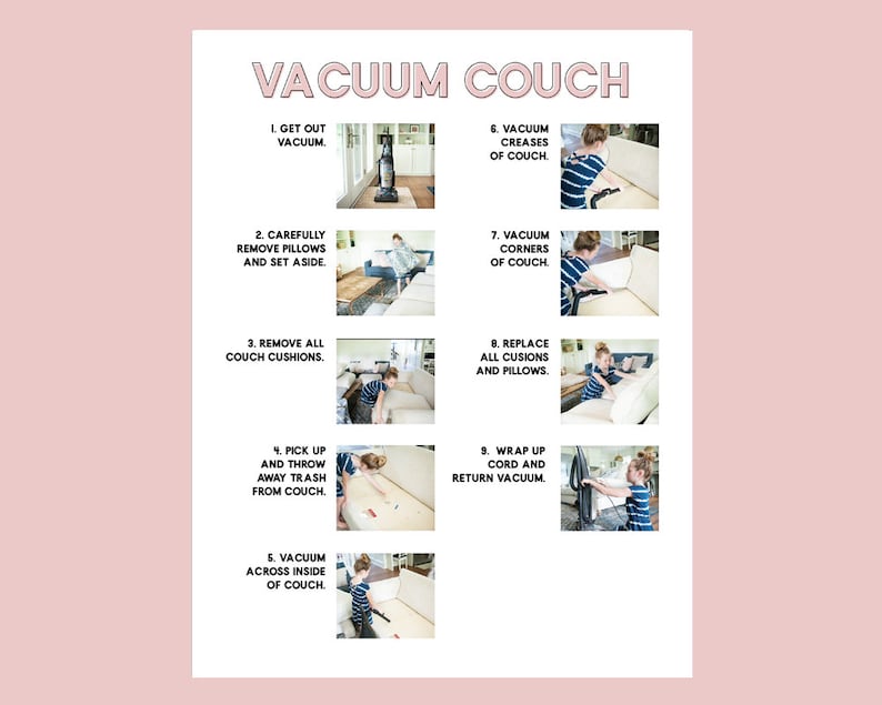 Vacuum Couch Step-by-step Visual Aid - Cleaning Chore Guides- Cheat ...