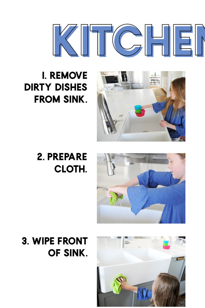 Kitchen Sink Step-by-step Visual Aid - Cleaning Chore Guides- Cheat ...