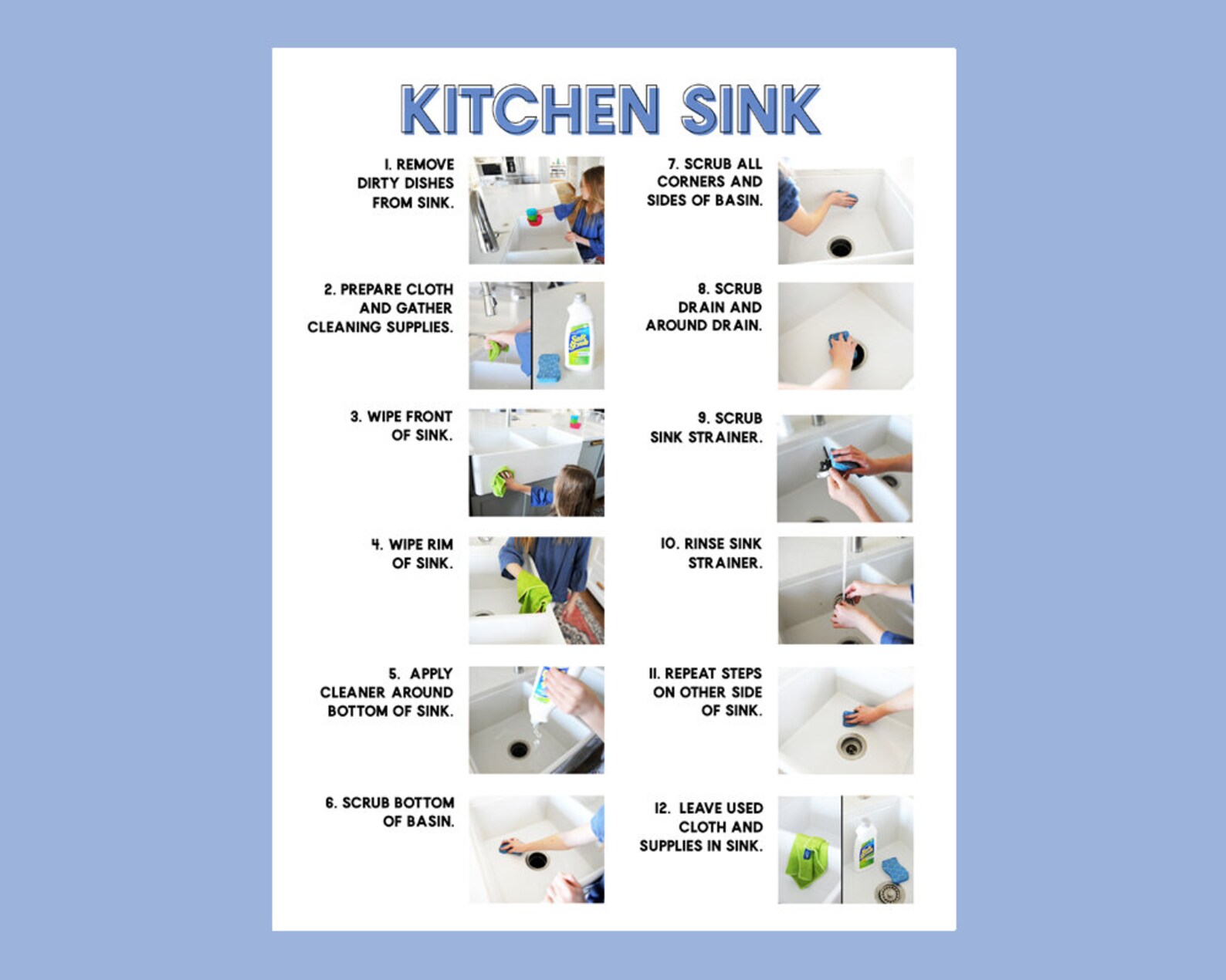 Kitchen Sink Step-by-step Visual Aid - Cleaning Chore Guides- Cheat ...