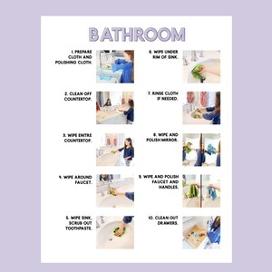 Bathroom Step-by-step Visual Aid - Cleaning Chore Guides- Cheat Sheet ...