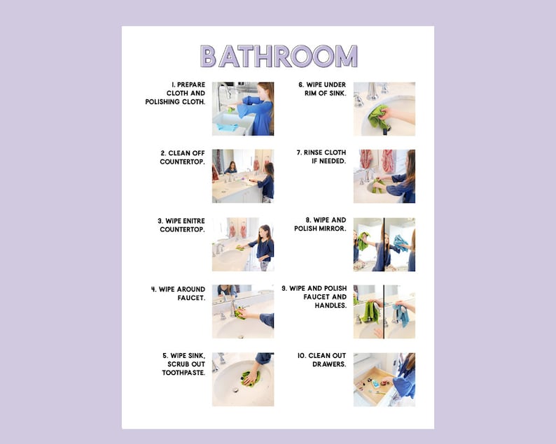 Bathroom Step-by-step Visual Aid Cleaning Chore Guides - Etsy Australia