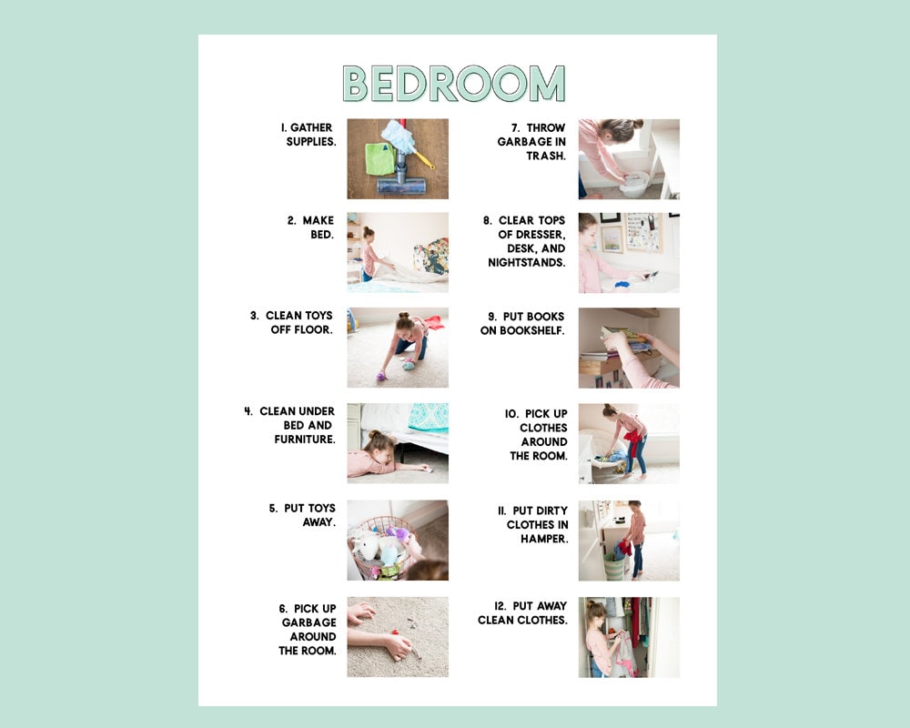 Bedroom Step-by-step Visual Aid - Cleaning Chore Guides- Cheat Sheet ...