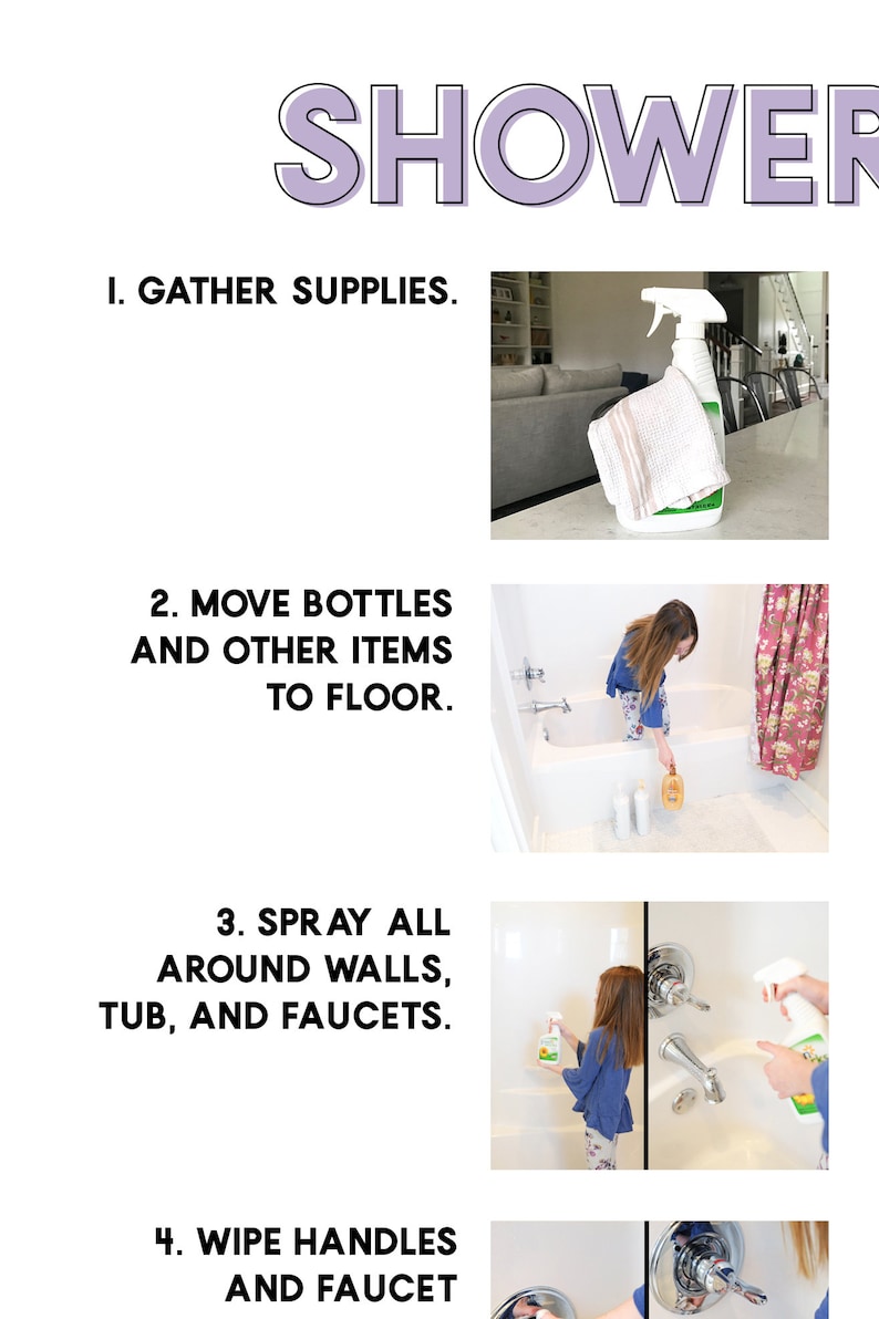 Shower & Bathtub Step-by-step Visual Aid Cleaning Chore | Etsy