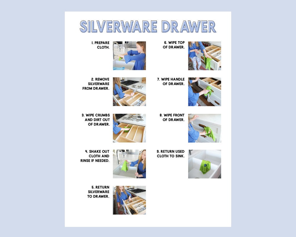 Silverware Drawer Step-by-step Visual Aid Cleaning Chore Guides Cheat ...
