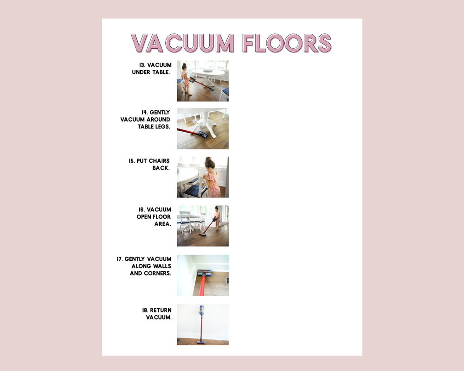 Vacuum Wood Floors Step-by-step Visual Aid - Cleaning Chore Guides ...